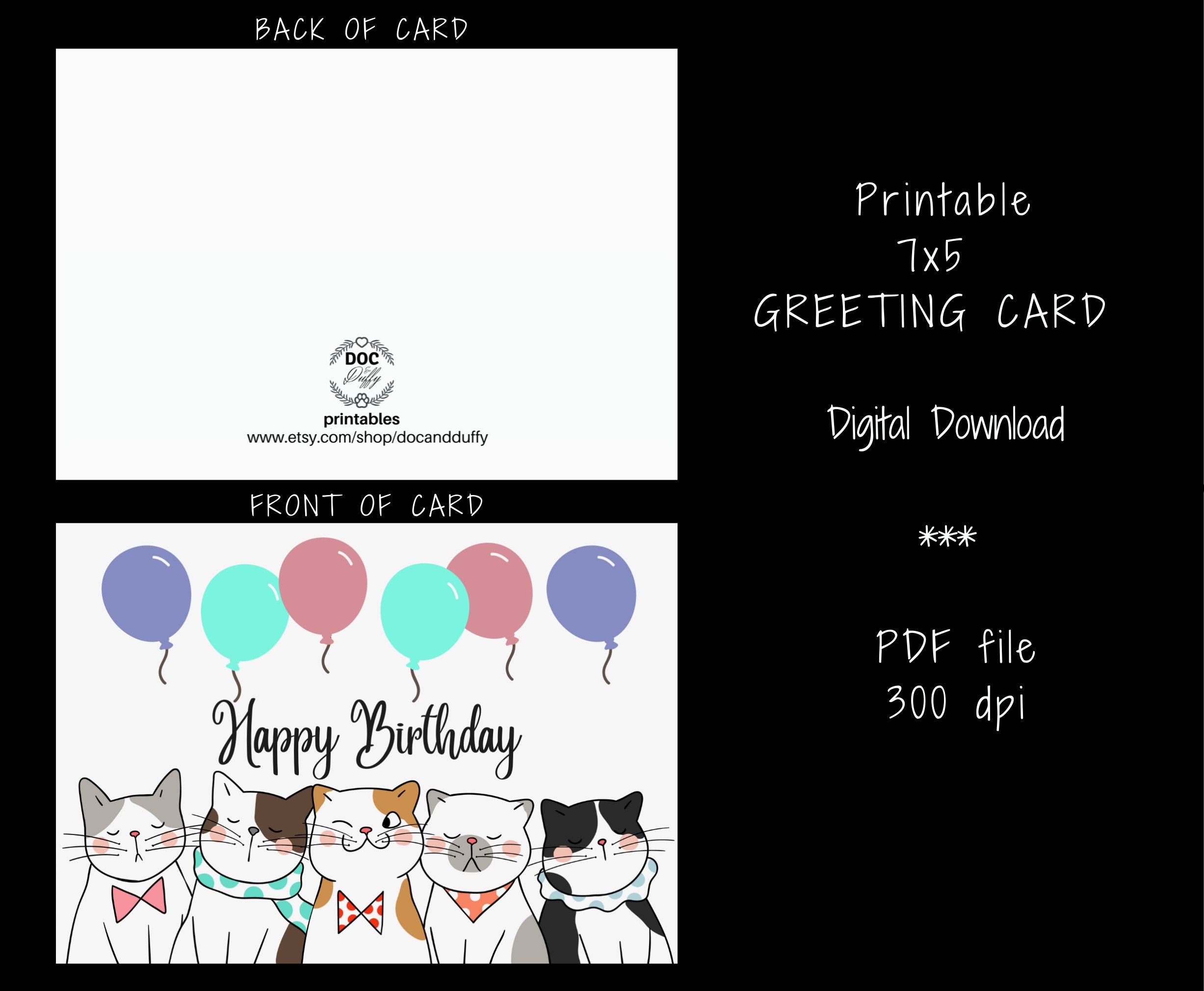 Printable Cat Card Birthday, Funny Cat Card, Cat Lovers Card, Happy ...