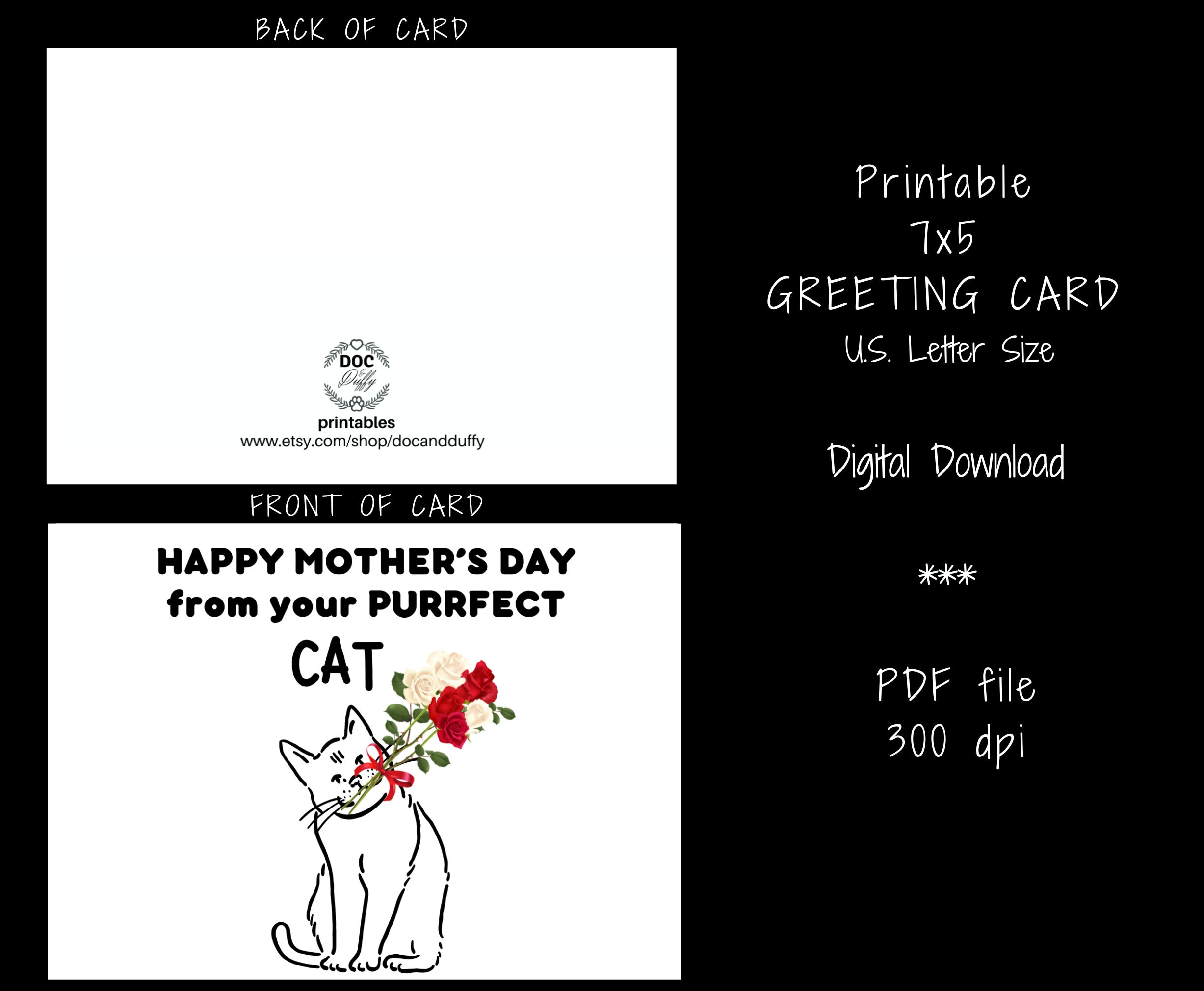 Mother's Day Card From the Cat, Printable Mothers Day Greeting Card ...