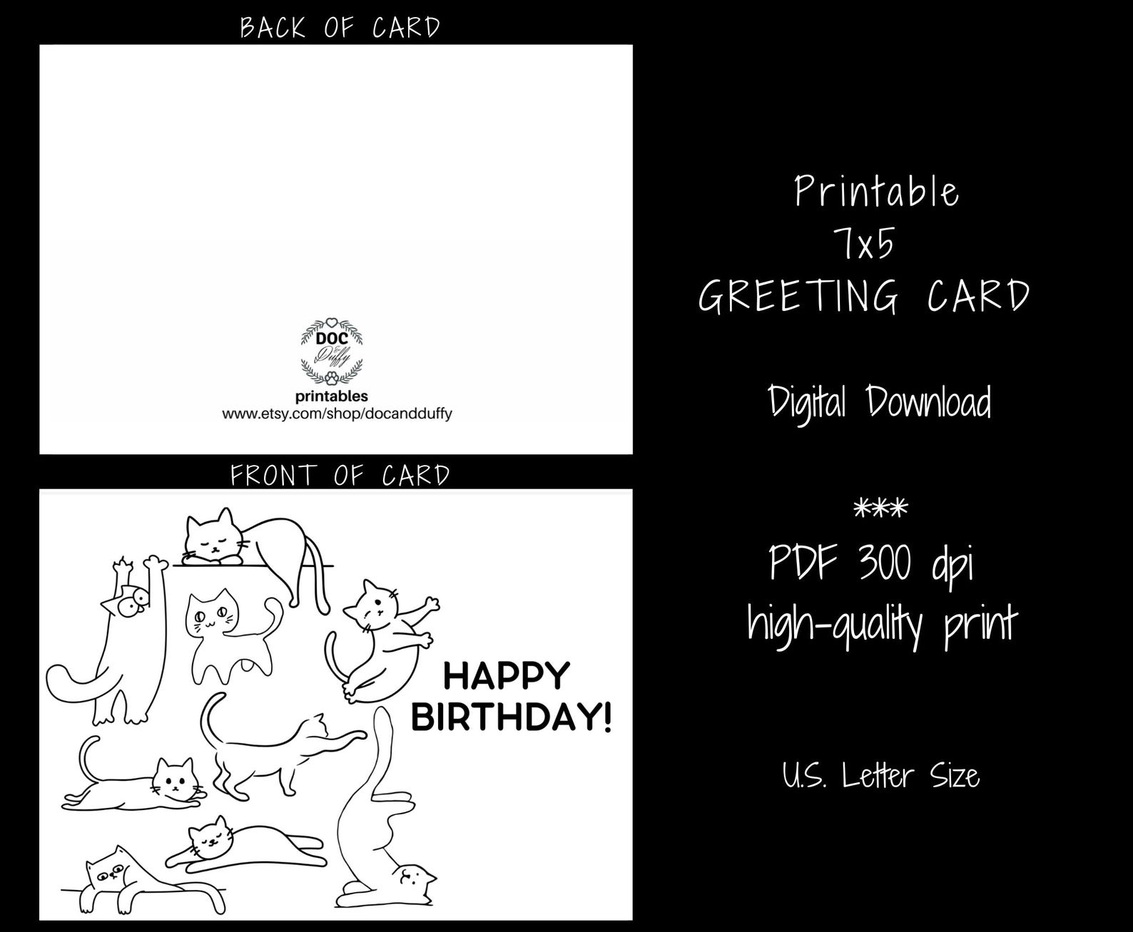 Doodle Cats Birthday Card: Printable for Cat Mom or Cat Parent, PDF ...