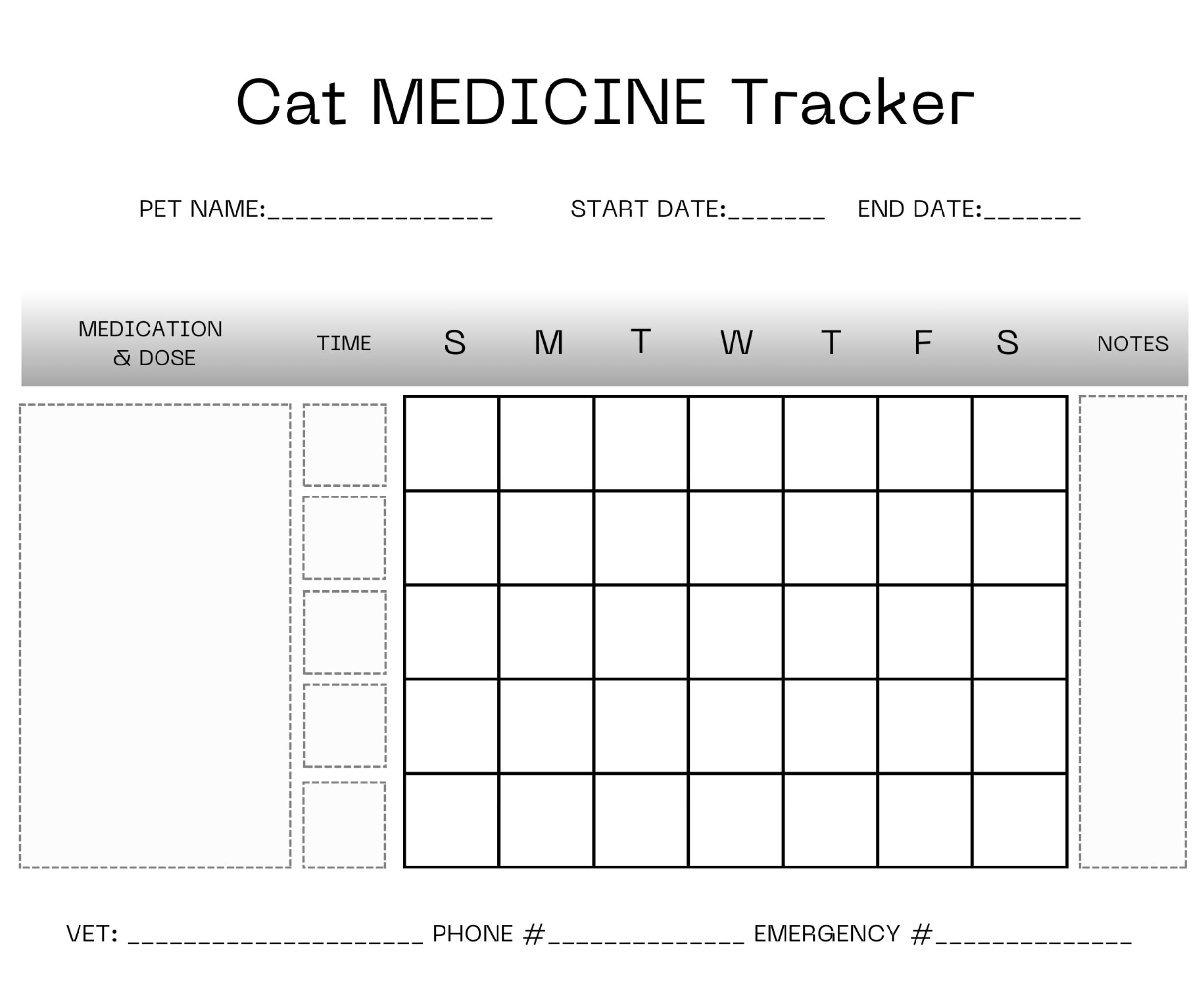 Pet Medicine Tracker, Dog Medication Tracker Printable, Cat Medication ...