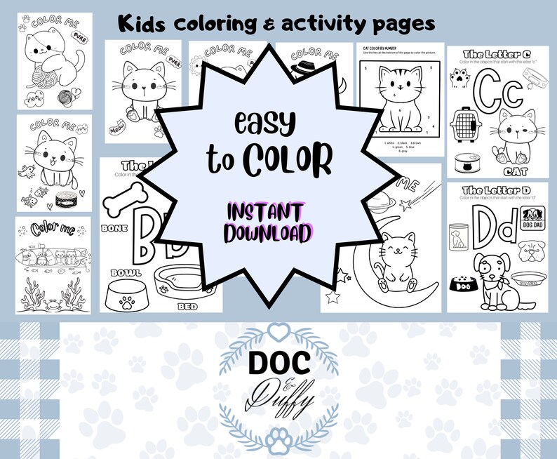 Simple Coloring Pages for Kids Printable, Cat and Dog Coloring Sheets ...