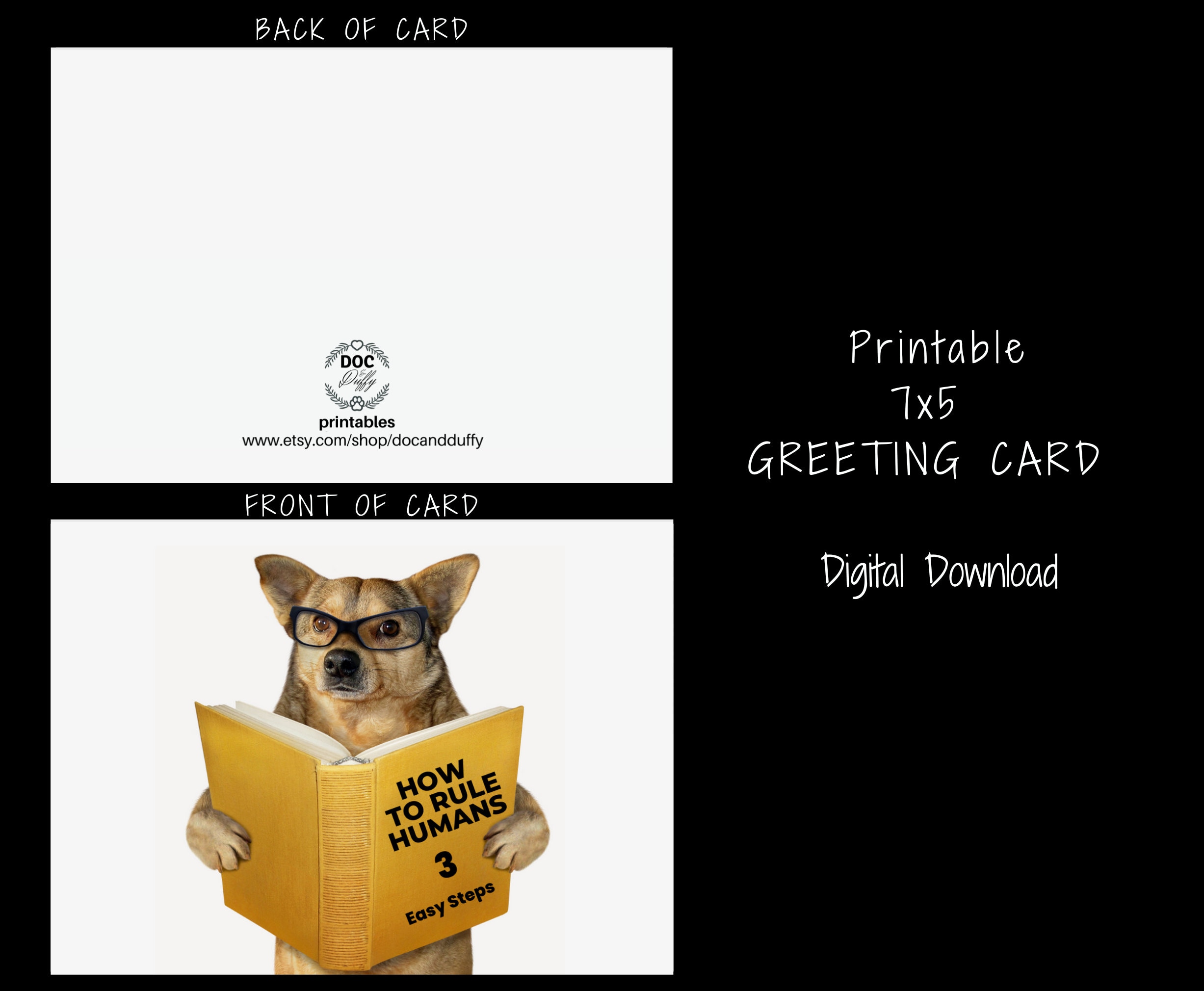 How to Rule Humans 3 Easy Steps, Funny Dog Card, Printable Dog Greeting ...
