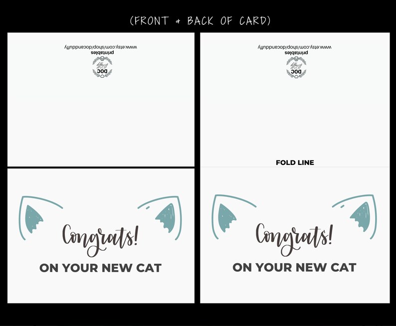 New Cat Card Printable, Cat Ears, Congrats New Cat, Greeting Cards Cat ...