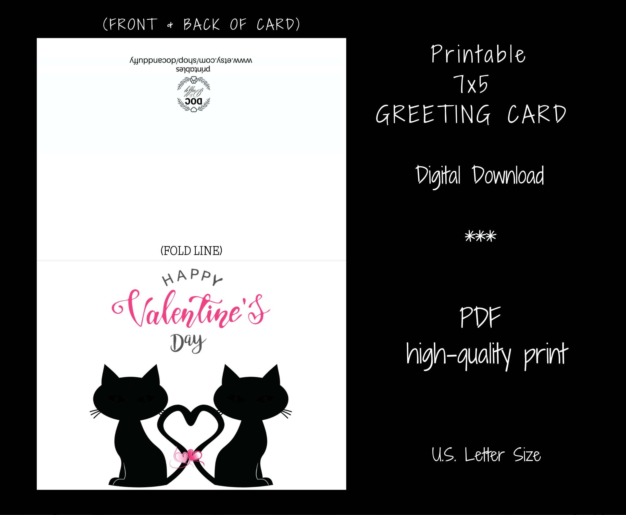Cat Valentine's Day Card, Printable Cat Lovers Card, Card for Cat ...