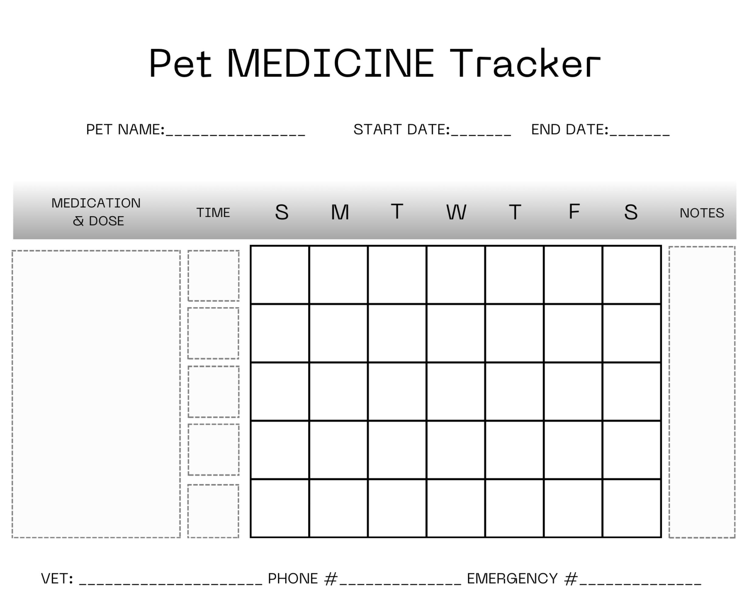Pet Medicine Tracker, Dog Medication Tracker Printable, Cat Medication ...