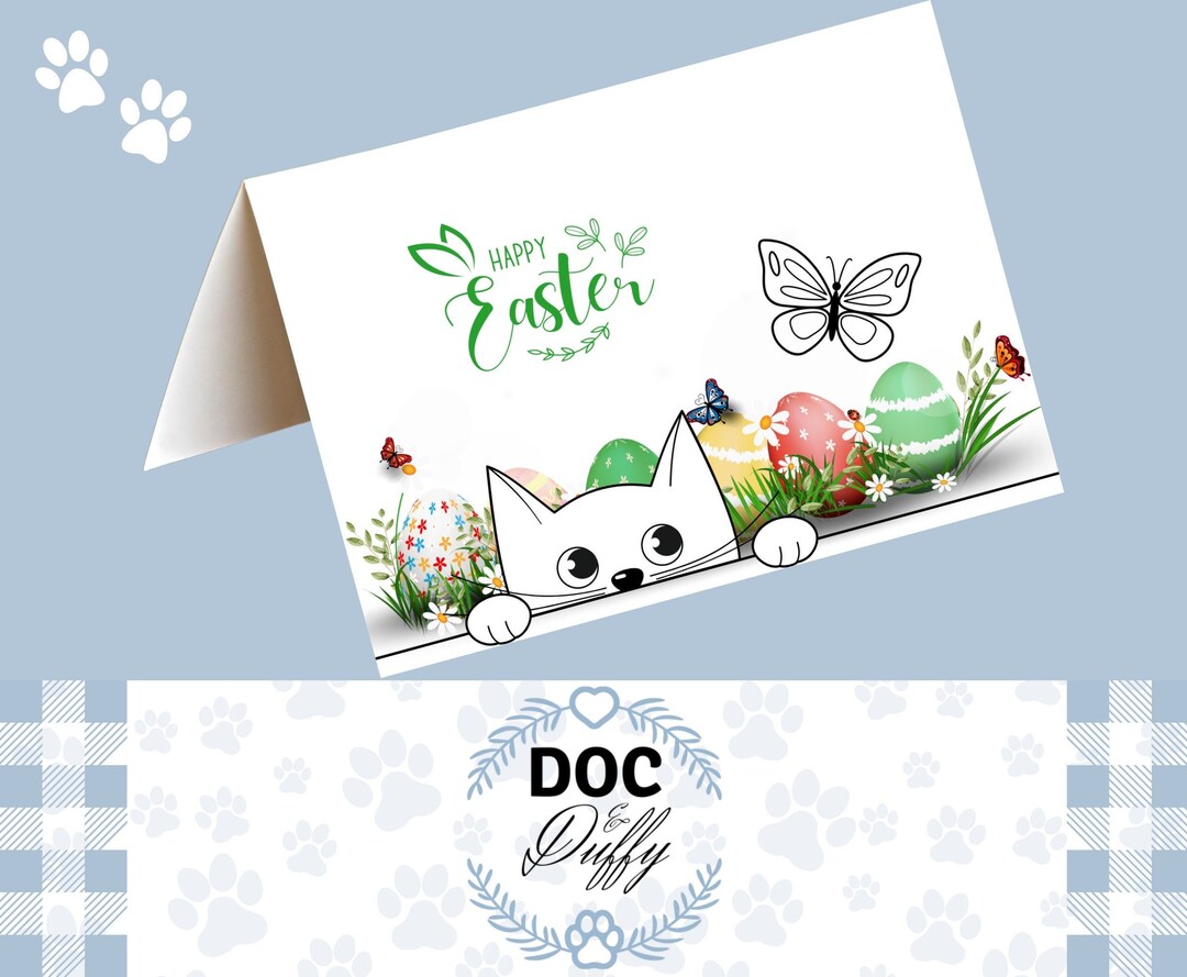 Printable Easter Card, Cat Lovers Card, Kitty Easter Printables, Easter ...