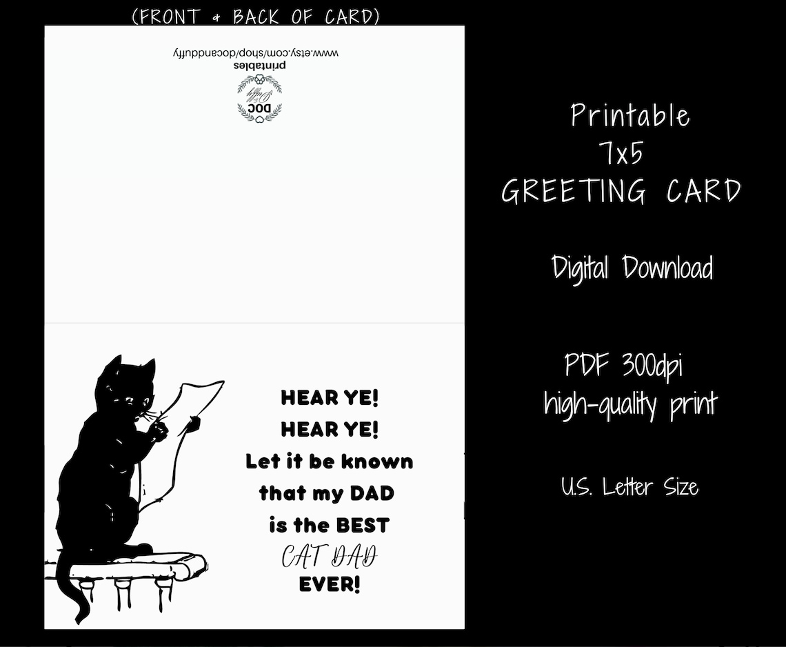 Printable Cat Dad Card, Father's Day Cat Card, From the Cat Father's ...