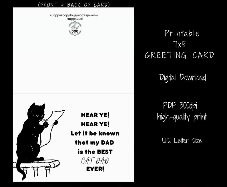 Printable Cat Dad Card, Father's Day Cat Card, From the Cat Father's ...