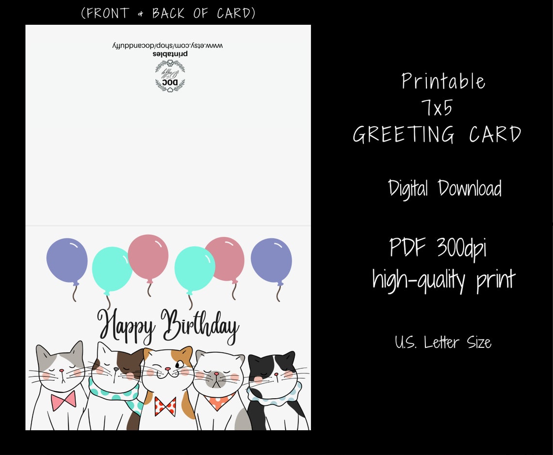 Printable Cat Card Birthday, Funny Cat Card, Cat Lovers Card, Happy ...