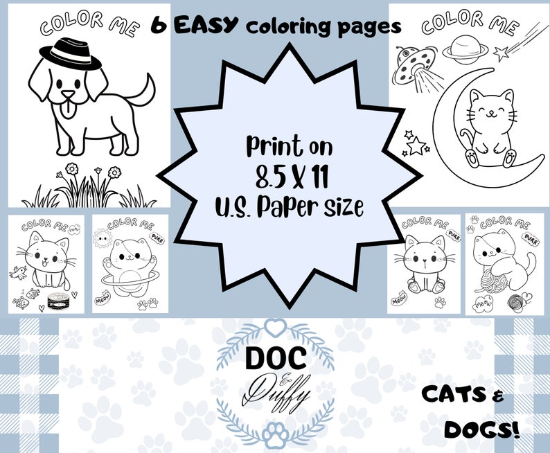 Easy Coloring Pages for Kids Printable, Cat and Dog Coloring Sheets for ...
