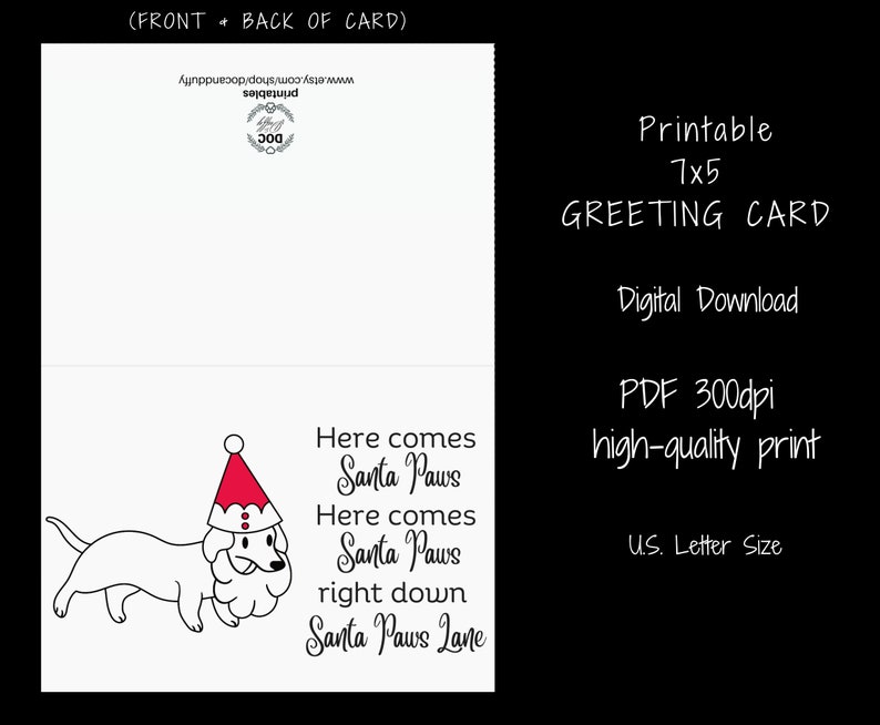 Dog Christmas Card Printable, Here Comes Santa Paws Christmas Card Dog ...