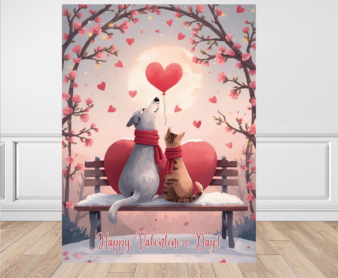 Valentine's Day Poster, Digital Print, Cat Lover, Dog Lovers, Animal ...
