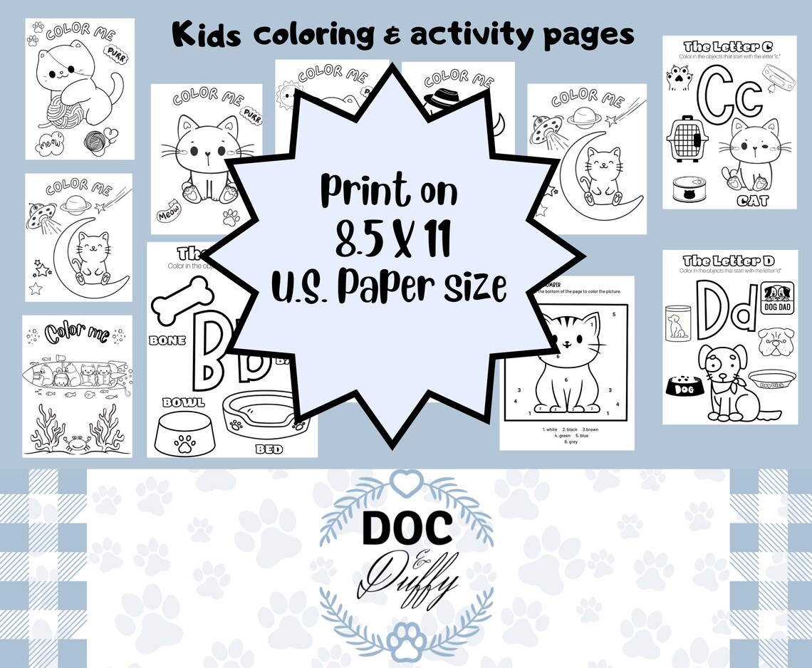 Simple Coloring Pages for Kids Printable, Cat and Dog Coloring Sheets ...