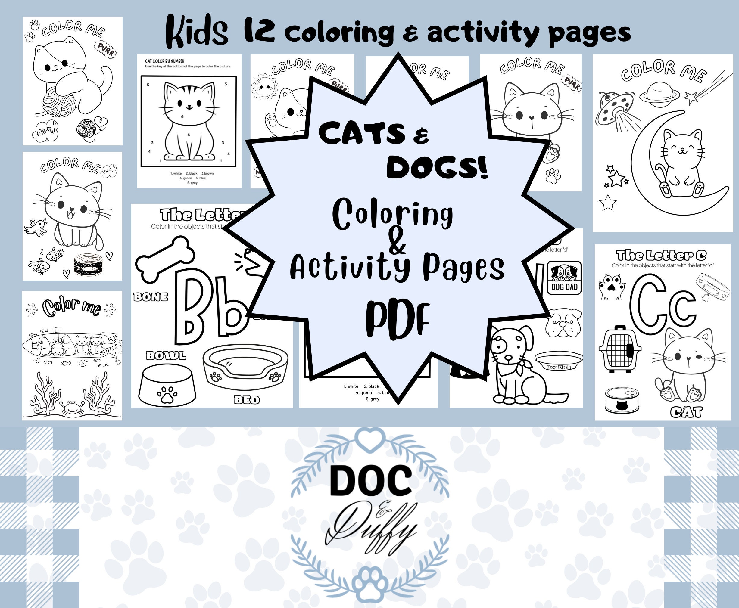 Simple Coloring Pages for Kids Printable, Cat and Dog Coloring Sheets ...