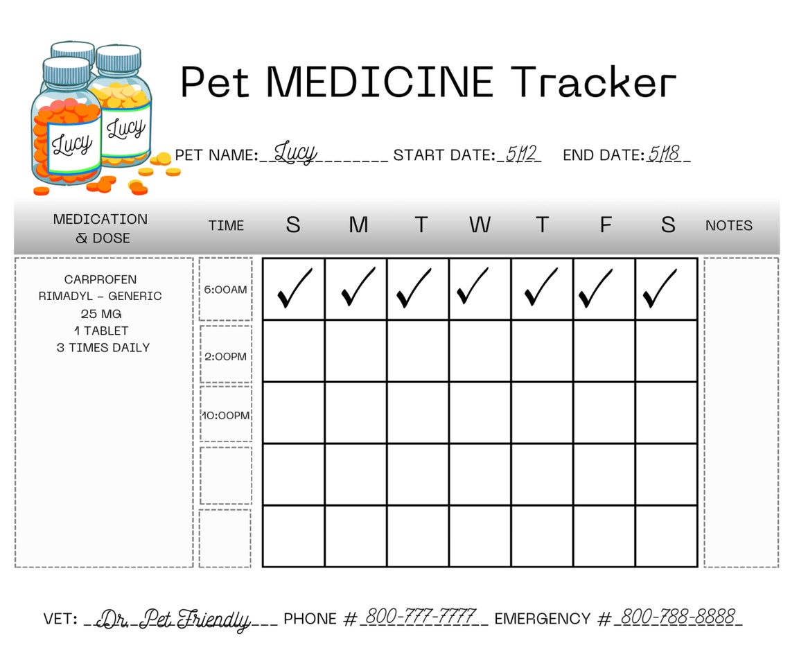 Printable Pet Medicine Tracker, Dog Medication Tracker, Cat Medication ...