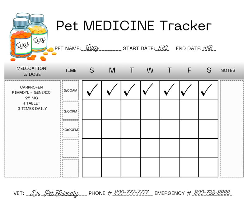 Printable Pet Medicine Tracker, Dog Medication Tracker, Cat Medication ...