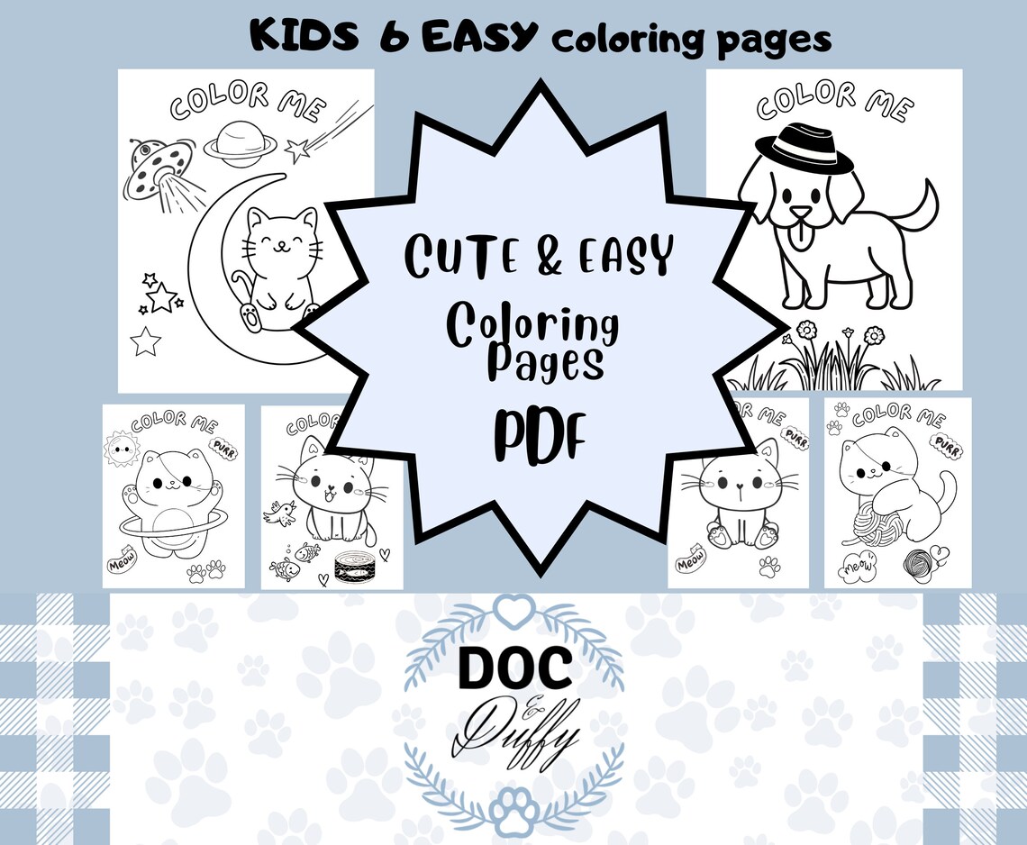 Easy Coloring Pages for Kids Printable, Cat and Dog Coloring Sheets for ...
