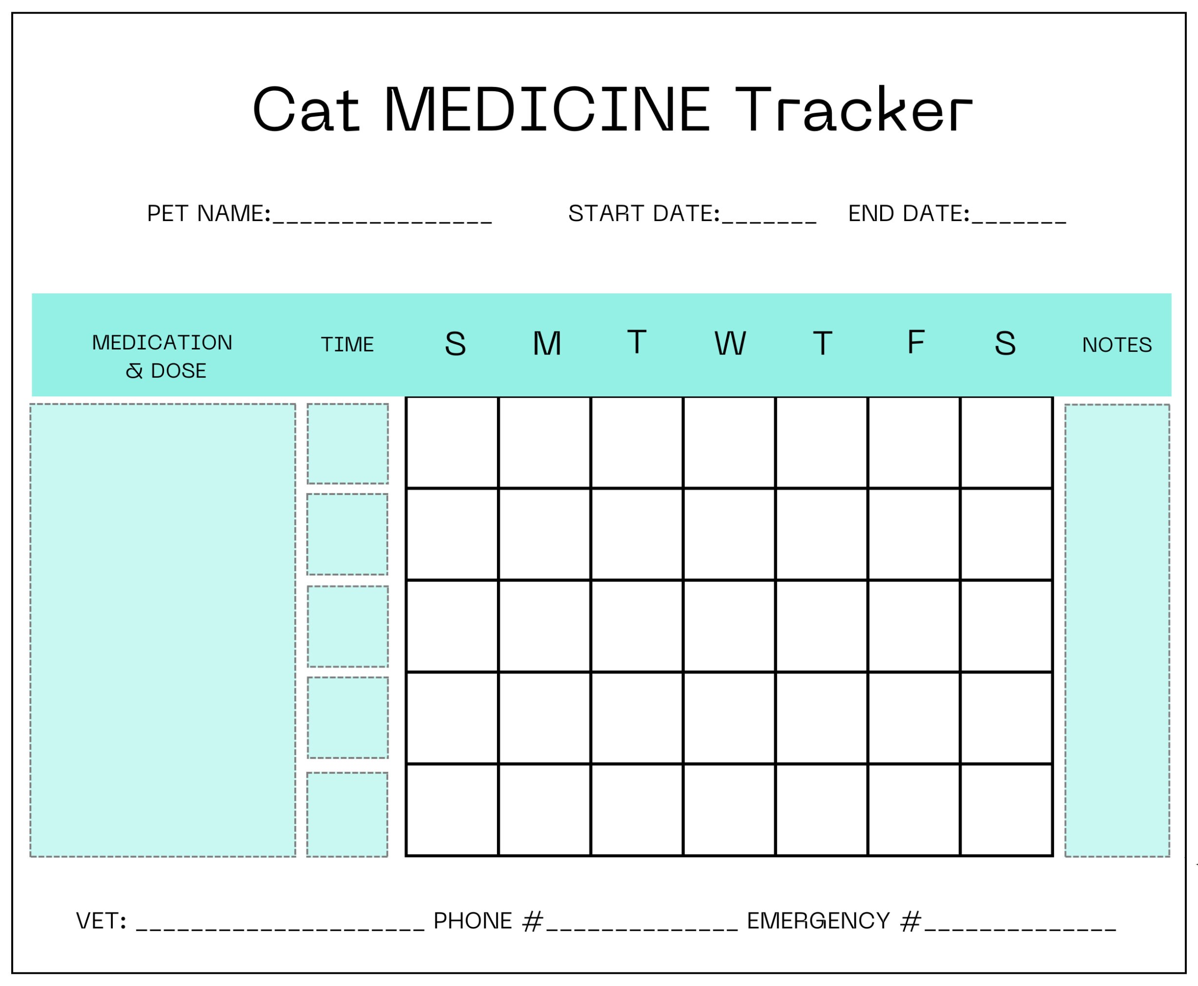 Dog Medication Tracker Printable, Cat Medication Chart, Vet Medicine ...