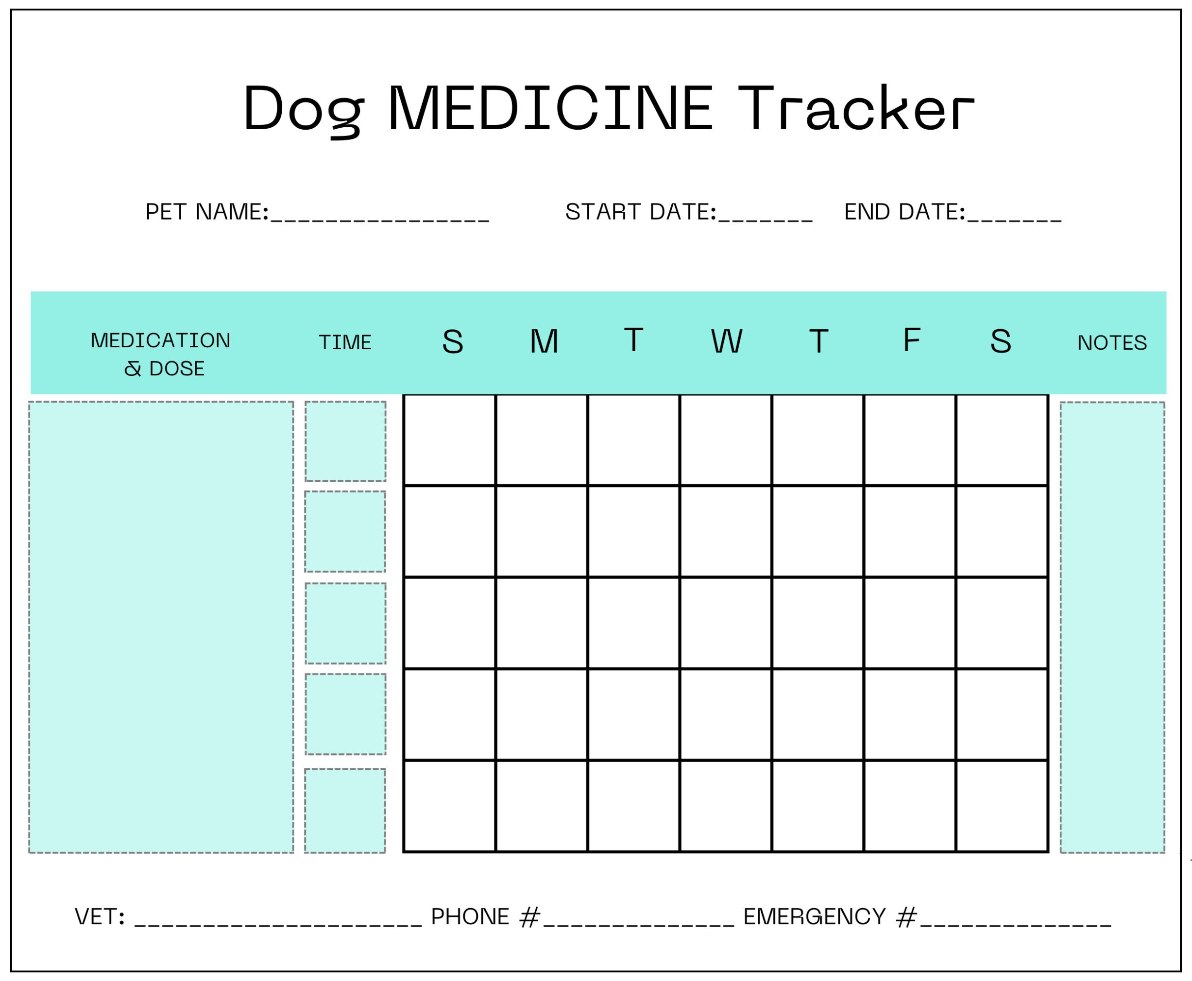 Dog Medication Tracker Printable, Cat Medication Chart, Vet Medicine ...