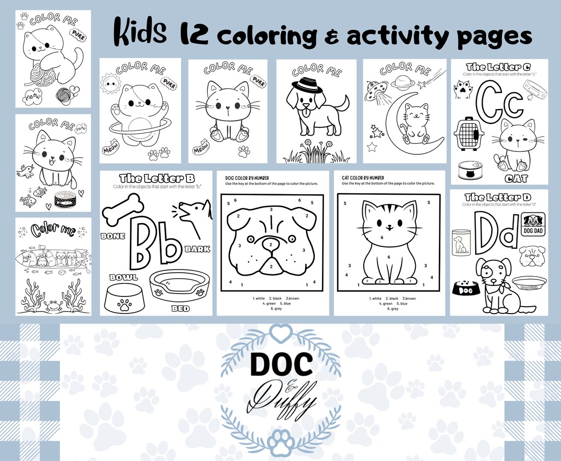 Simple Coloring Pages for Kids Printable, Cat and Dog Coloring Sheets ...