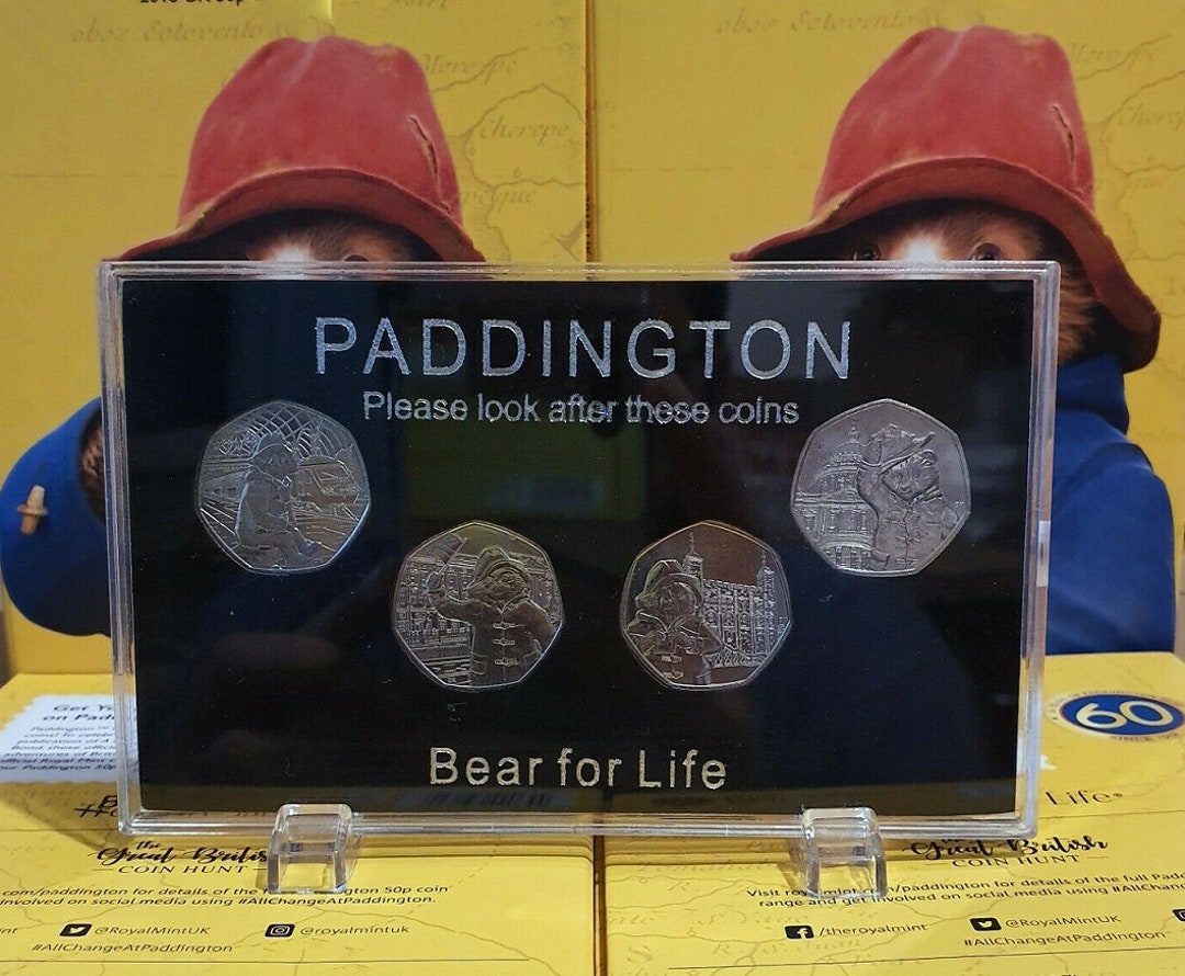 2018 & 2019 Paddington Bear 50p in Display Case 4 Coins CATHEDRAL TOWER ...