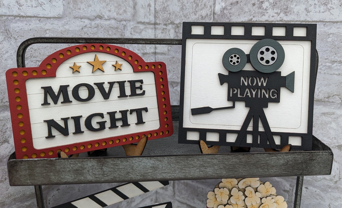 Movie Night Tiered Tray SVG / Movie Night Signs Digital Download File ...