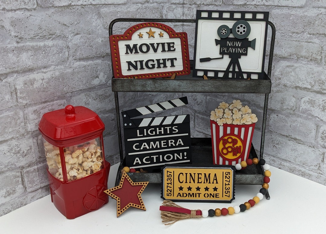 Movie Night Tiered Tray SVG / Movie Night Signs Digital Download File ...