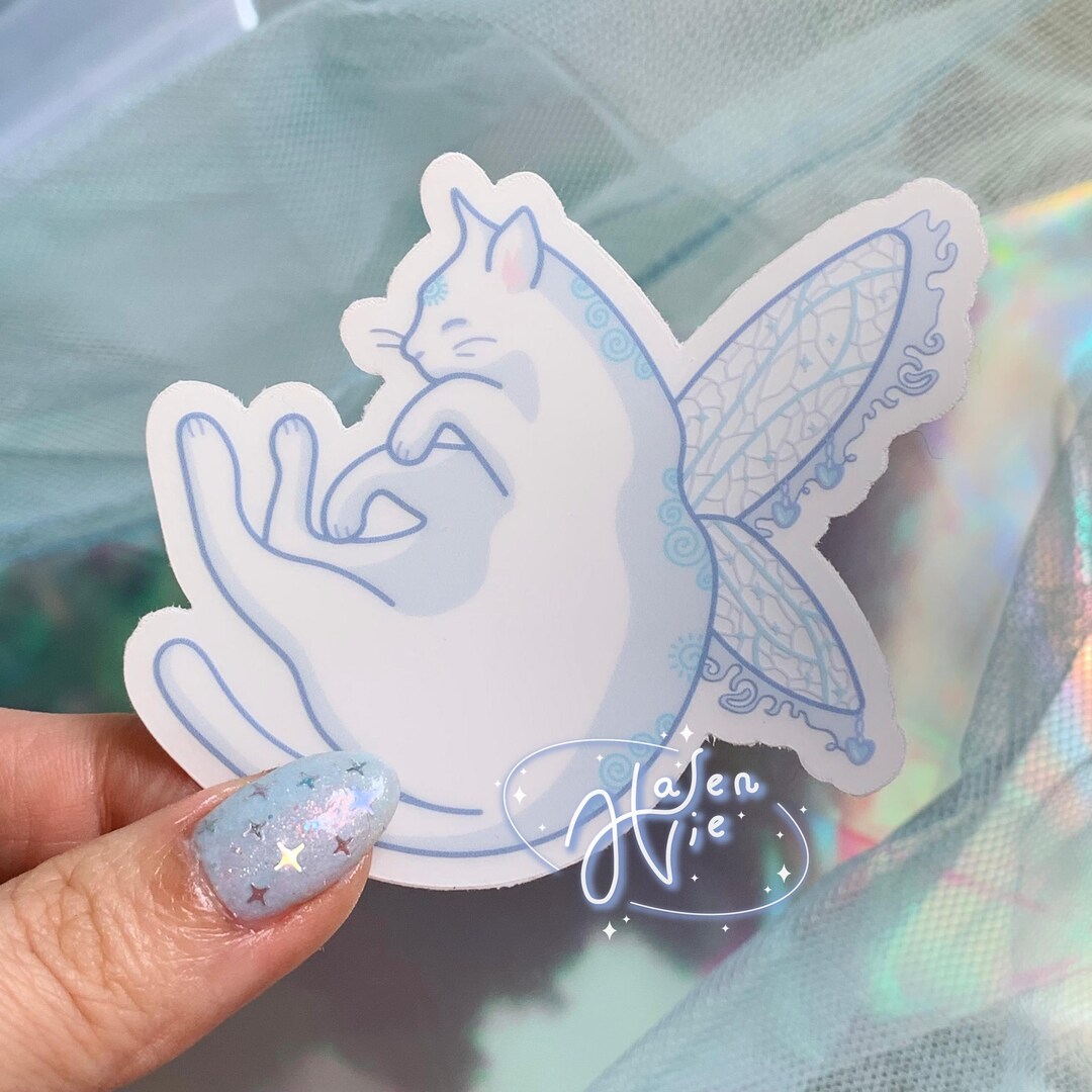 Clear Sun Fairy Kitty Sticker / Matte Vinyl, Sleeping White Cat, Eepy ...