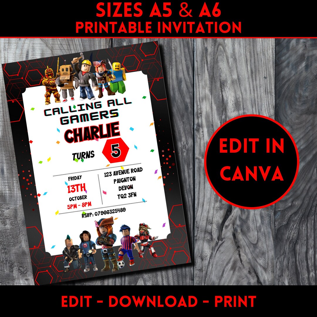 Roblox Party Invitation Digital Download Editable Invite - Etsy