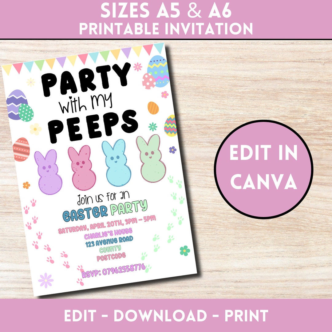 Party With My Peeps Invitation, Bunny Invitation, Easter Invitation ...
