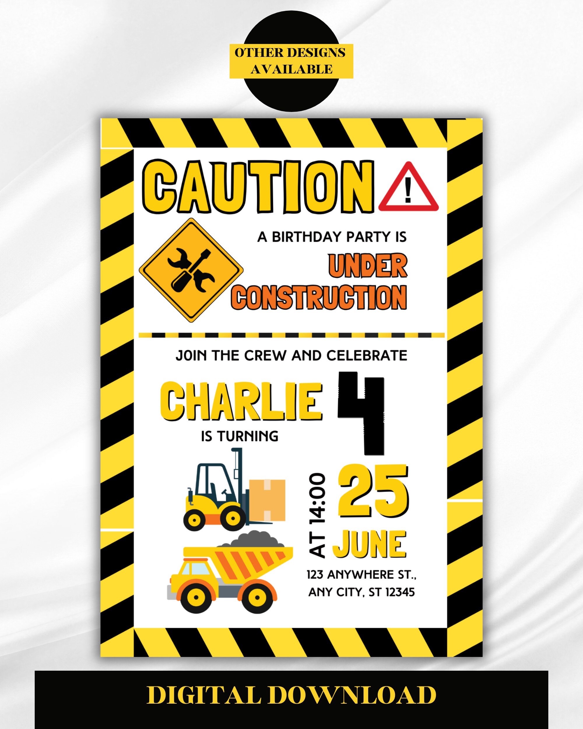 Construction Party Invitation | Digital Download | Editable | Kids ...