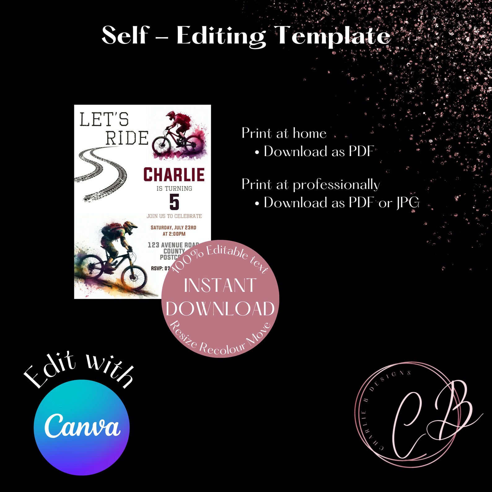 Bike Birthday Invitation, Mountain Bike Invite, 5th Birthday, Boy ...