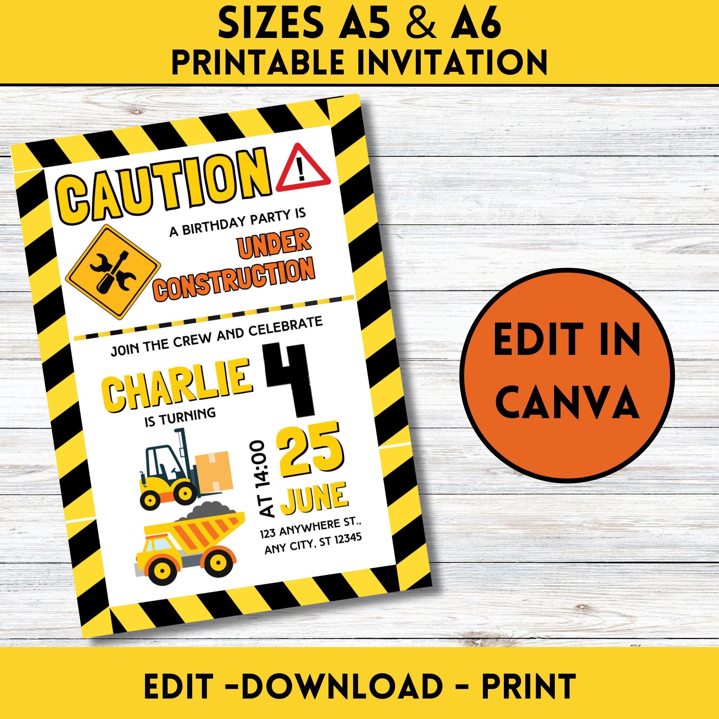 Construction Party Invitation Digital Download Editable - Etsy