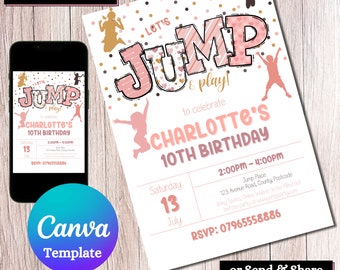 Editable Jump Birthday Invitation Trampoline Invite Party Bounce Jump ...
