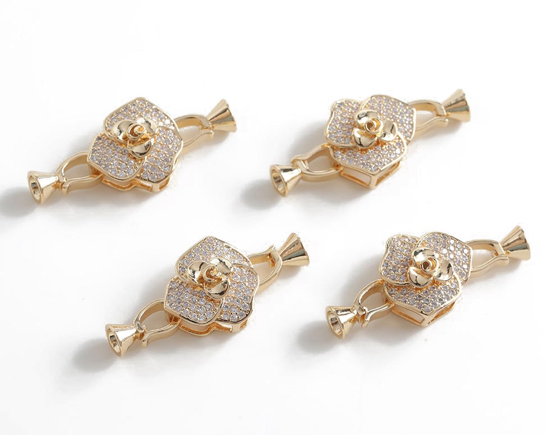 2PCS Dainty Flower Bracelet CZ Connectors Link Buckle , Chain Cubic ...