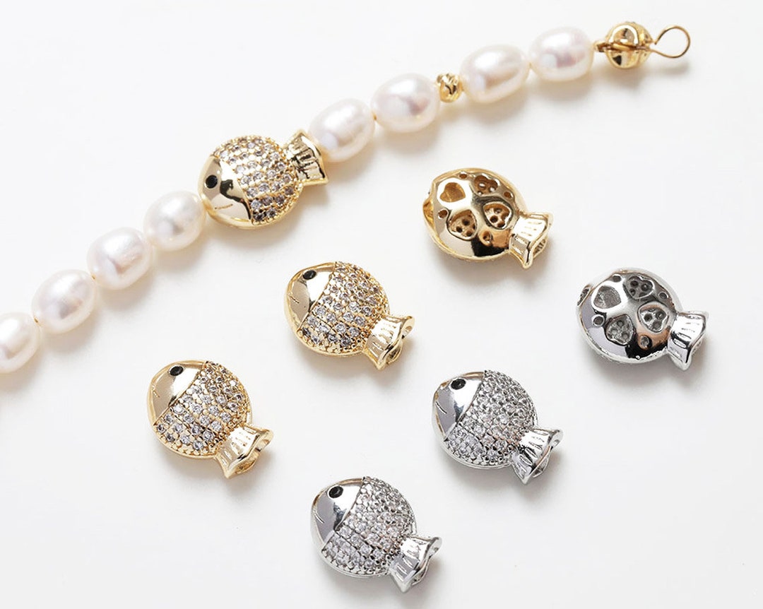 6pcs Dainty Brass Cz Pave Fish Shape Spacer Beads Charms, Jewelry ...