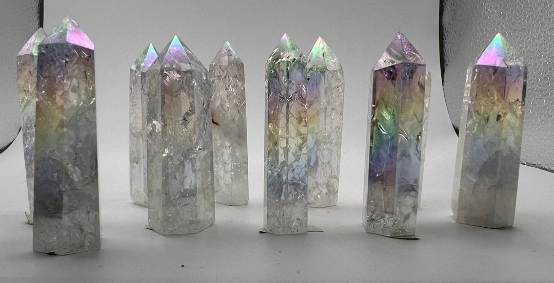 Aura Fire and Ice Crystal Tower Crackle Quartz - Beautiful Sparkle! - Etsy