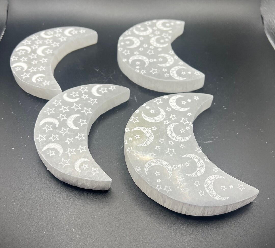 Natural Selenite Engraved Moon - in Two Different Sizes! - Etsy
