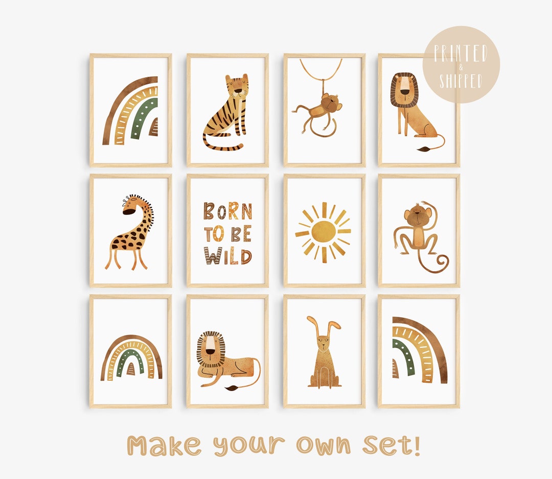 Custom Safari Nursery Art Print Set, Boho Jungle Animal Wall Décor for ...
