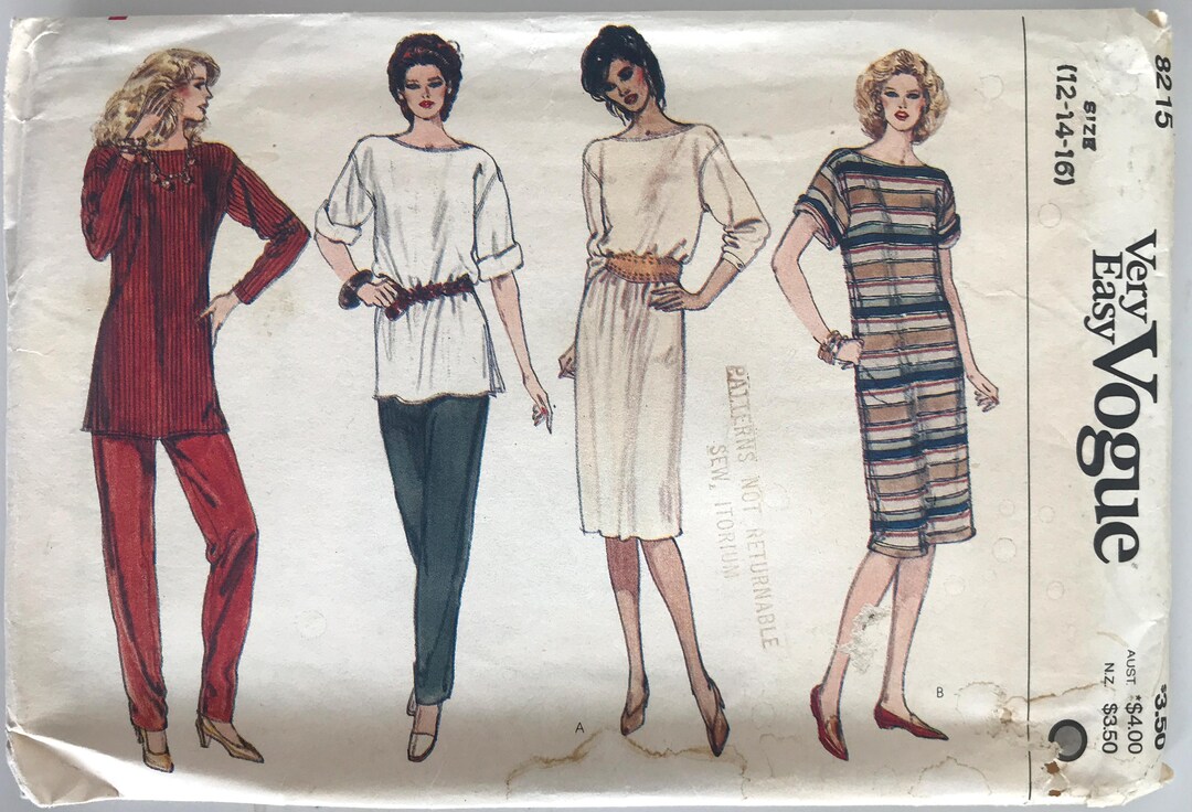 Very Easy Very Vogue 8215, Misses' Dress Tunic and Pants, ©1982,uncut ...