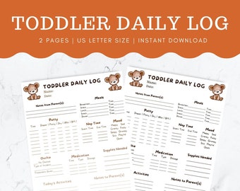 Toddler Daily Log: Daily Log for Daycare, Babysitter, Nanny | Printable ...