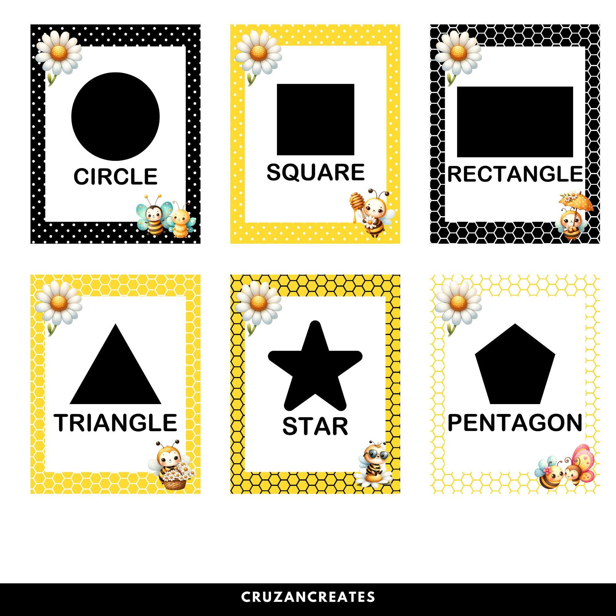 Shape Posters | Honey Bee Shape Posters | Bumble Bee Classroom Decor ...