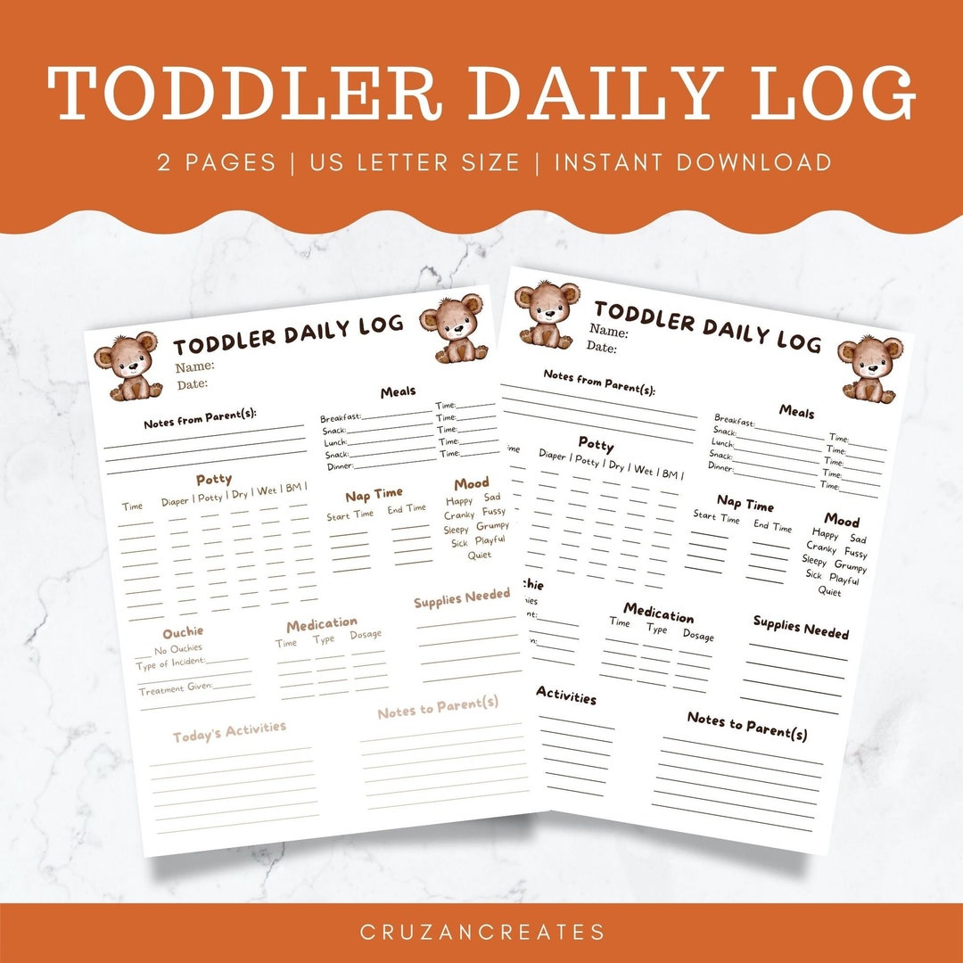 Toddler Daily Log: Daily Log for Daycare, Babysitter, Nanny | Printable ...