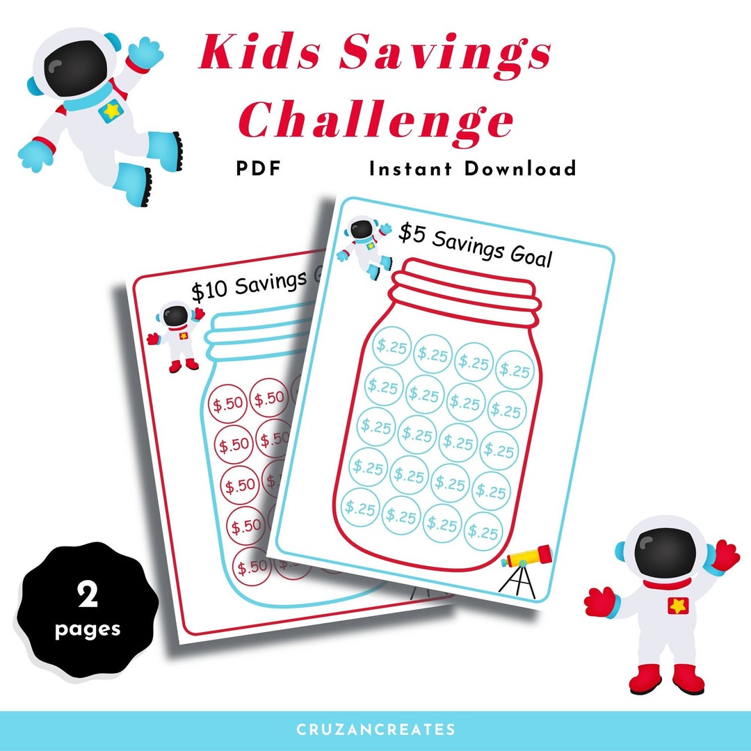 Kids Savings Challenge | Kids Savings Tracker | Savings Challenge for ...