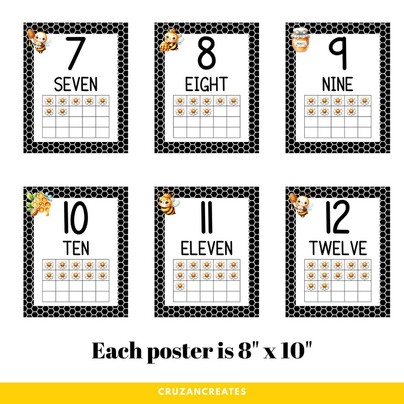 Number Posters | Honey Bee Numbers Posters | Bee Numbers Posters ...