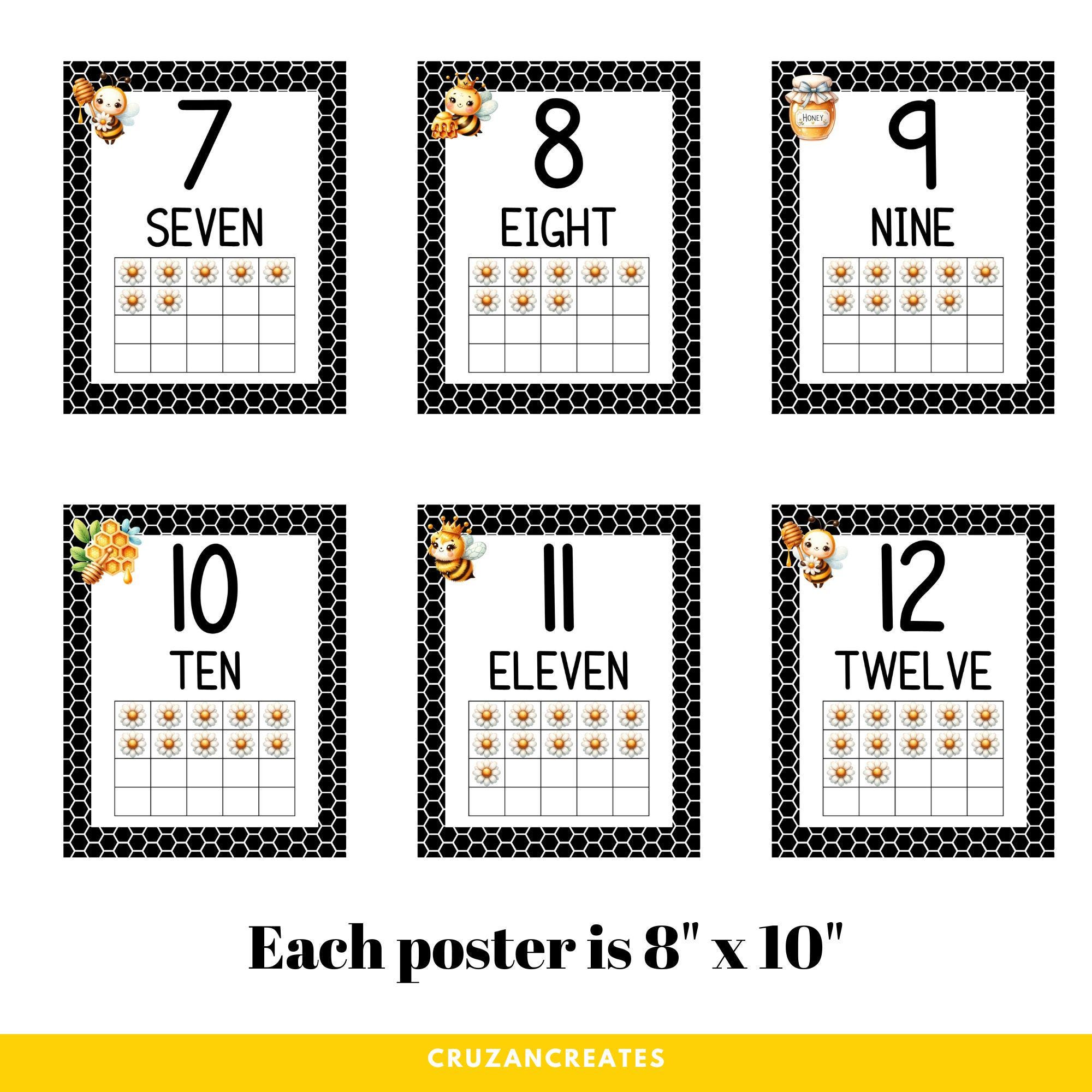 Number Posters | Honey Bee Numbers Posters | Bee Numbers Posters ...