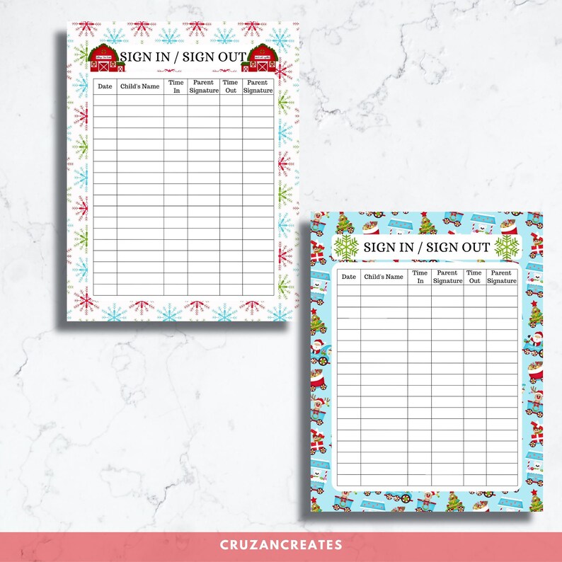 Sign in Sheet | Daycare Sign in Sheet | Sign in and Out Form | Daycare ...