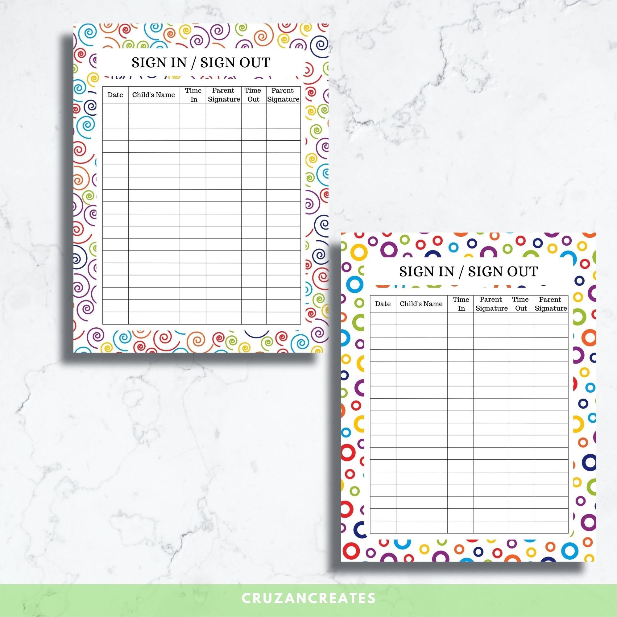 Sign in Sheet | Daycare Sign in Sheet | Sign in and Out Form | Daycare ...