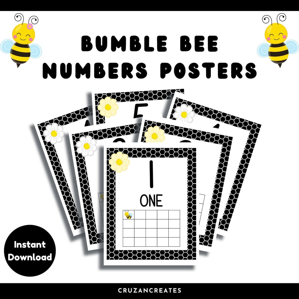 Number Posters | Bumble Bee Numbers Posters | Bee Numbers Posters ...