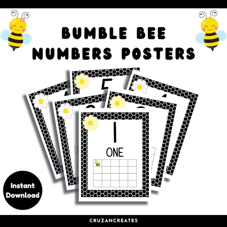 Number Posters | Bumble Bee Numbers Posters | Bee Numbers Posters ...
